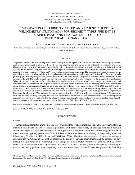 (PDF) Calibration of turbidity meter and acoustic doppler velocimetry ...