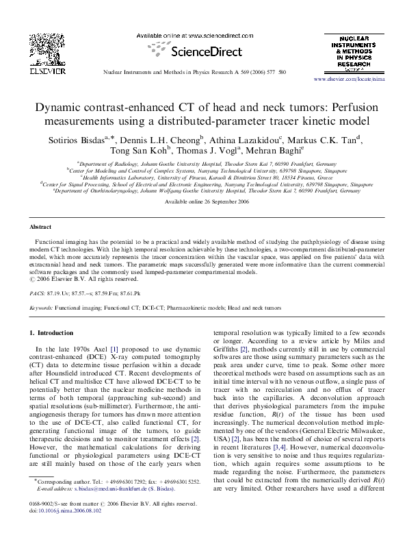 (PDF) Dynamic contrast-enhanced CT of head and neck tumors: Perfusion measurements using a ...