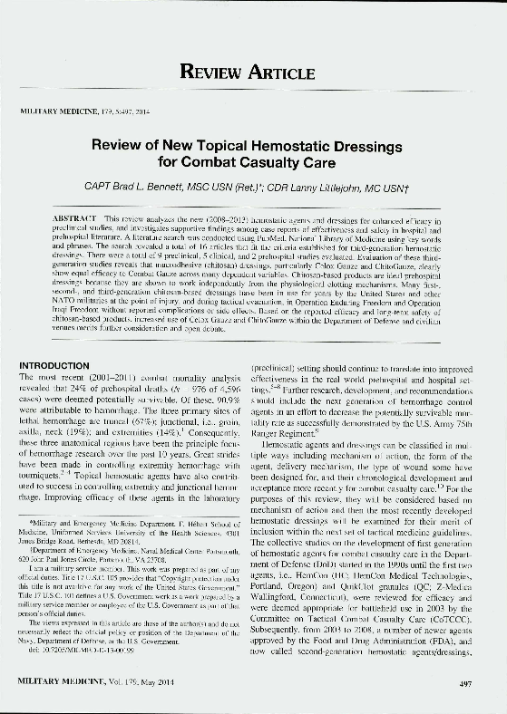 (PDF) Review of New Topical Hemostatic Dressings for Combat Casualty Care