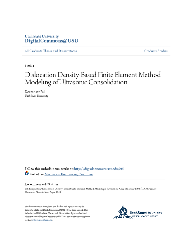 Pdf Dislocation Density Based Finite Element Method Modeling Of