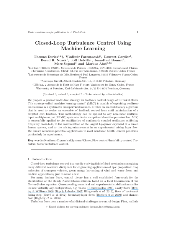 (PDF) Closed-loop turbulence control using machine learning