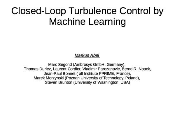(PDF) Turbulence Control by Machine Learning