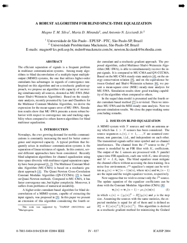 (PDF) A robust algorithm for blind space-time equalization