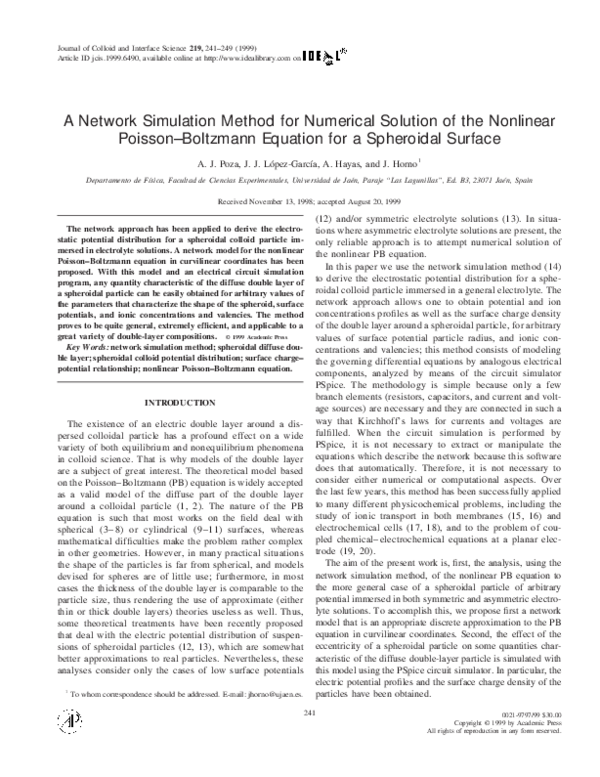 Pdf A Network Simulation Method For Numerical Solution Of The Nonlinear Poissonboltzmann