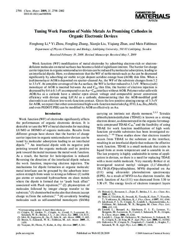 (PDF) Tuning Work Function of Noble Metals As Promising Cathodes in ...