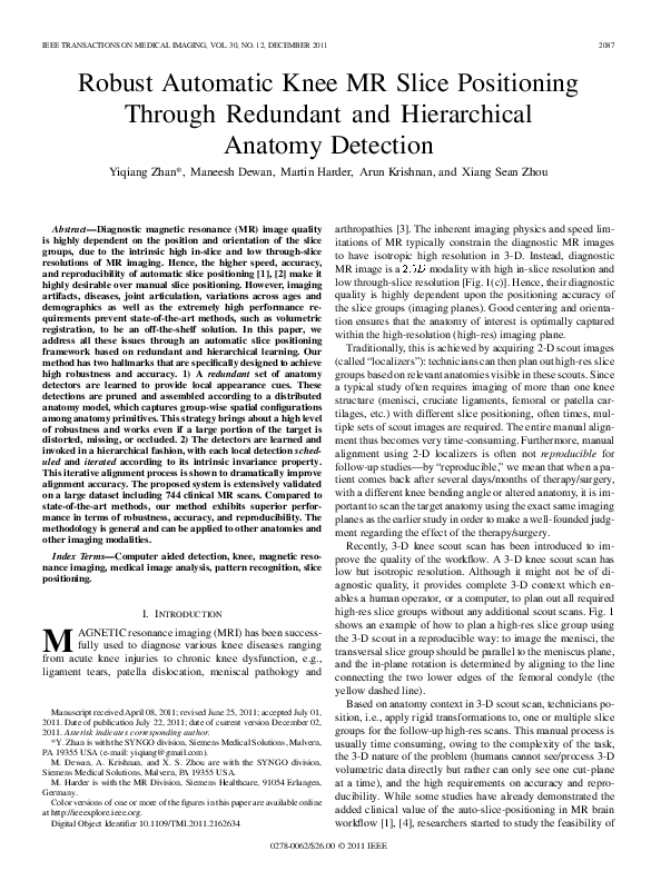 (PDF) Robust Automatic Knee MR Slice Positioning Through Redundant and Hierarchical Anatomy ...