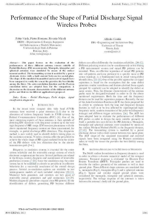 (PDF) Performance of the shape of Partial Discharge signal wireless probes