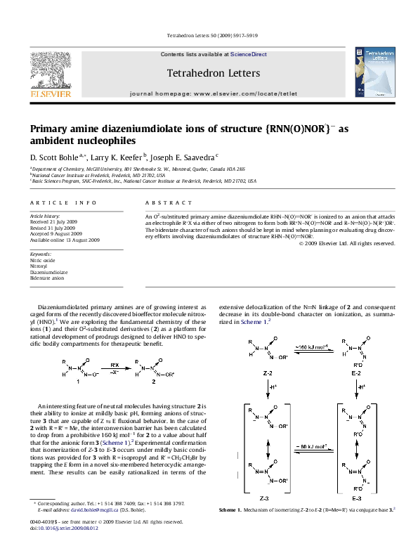 (PDF) Primary amine diazeniumdiolate ions of structure {RNN(O)NOR′}− as ...