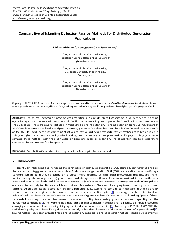 (PDF) Comparative of Islanding Detection Passive Methods for Distributed Generation Applications
