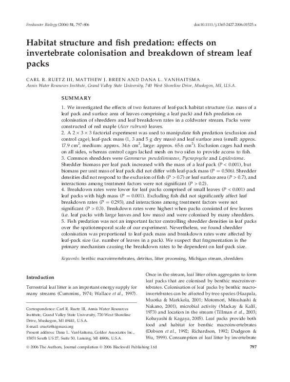 (PDF) Habitat structure and fish predation: effects on invertebrate ...