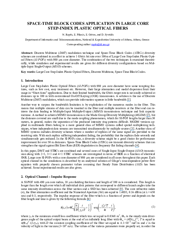 (PDF) Space-Time Block Codes Application in Large Core Step-Index Plastic Optical Fibers