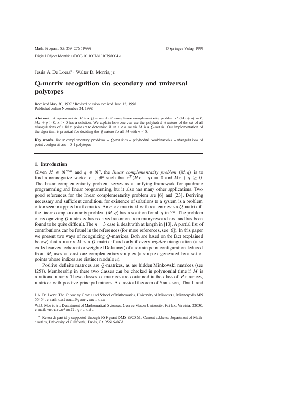 (PDF) Q-matrix recognition via secondary and universal polytopes
