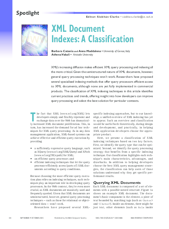 (PDF) XML Document Indexes: A Classification