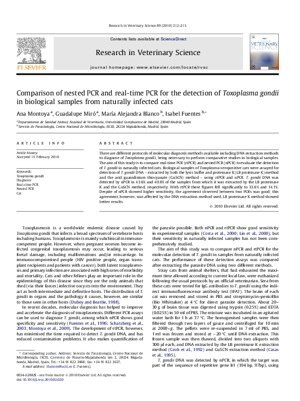 (PDF) Comparison of nested PCR and real-time PCR for the detection of ...