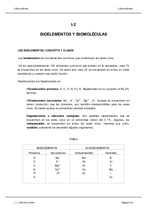 (PDF) I-2 BIOELEMENTOS Y BIOMOLÉCULAS LOS BIOELEMENTOS: CONCEPTO Y CLASES