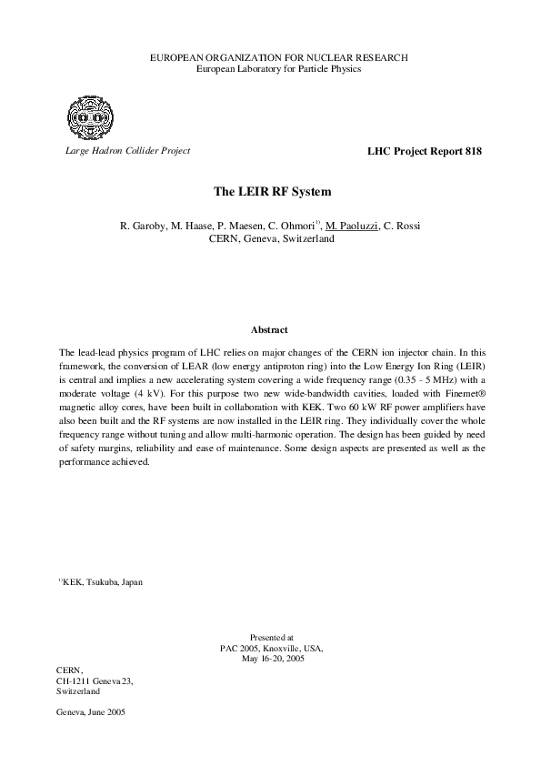 (PDF) The LEIR RF System