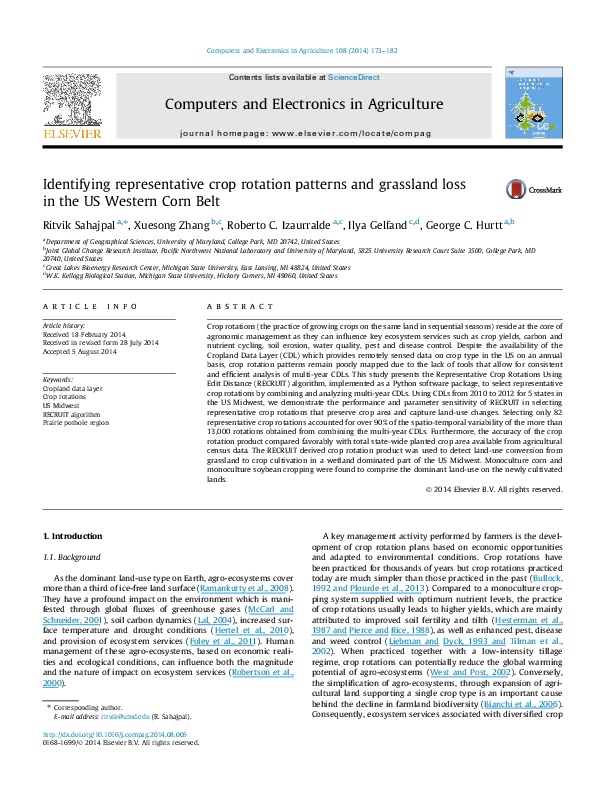 (PDF) Identifying representative crop rotation patterns and grassland loss in the US Western ...