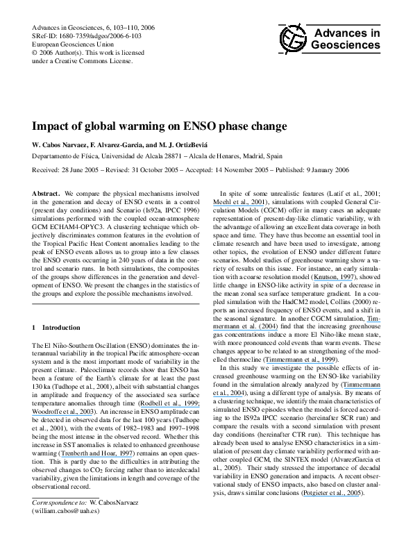 (PDF) Impact of global warming on ENSO phase change