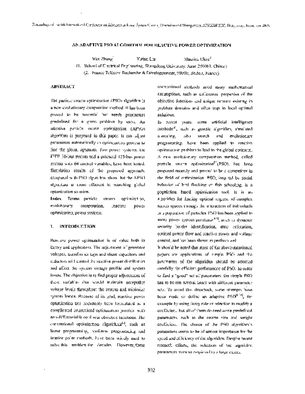 Pdf An Adaptive Pso Algorithm For Reactive Power Optimization