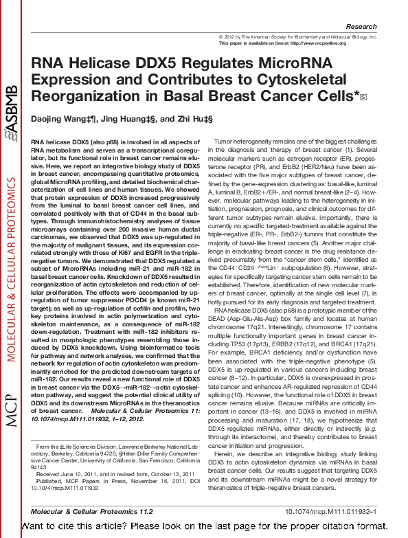 (PDF) RNA Helicase DDX5 Regulates MicroRNA Expression and Contributes ...