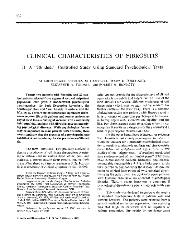 (PDF) Clinical characteristics of fibrositis. II. A “Blinded ...