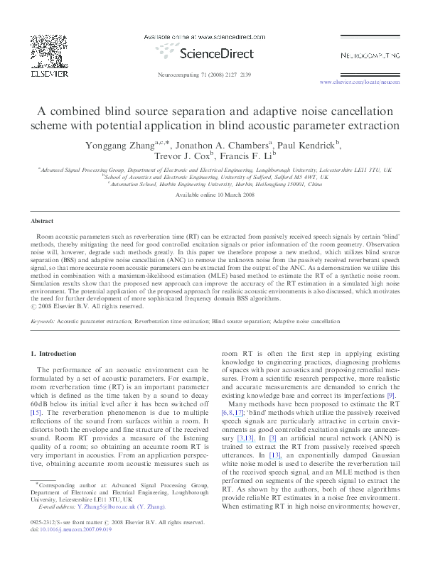 Pdf A Combined Blind Source Separation And Adaptive Noise Cancellation Scheme With Potential