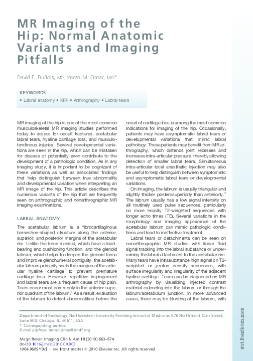 (PDF) MR Imaging of the Hip: Normal Anatomic Variants and Imaging Pitfalls