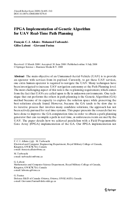 Pdf Fpga Implementation Of Genetic Algorithm For Uav Real Time Path