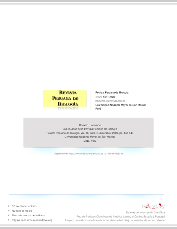 (PDF) Los 35 años de la Revista Peruana de Biología