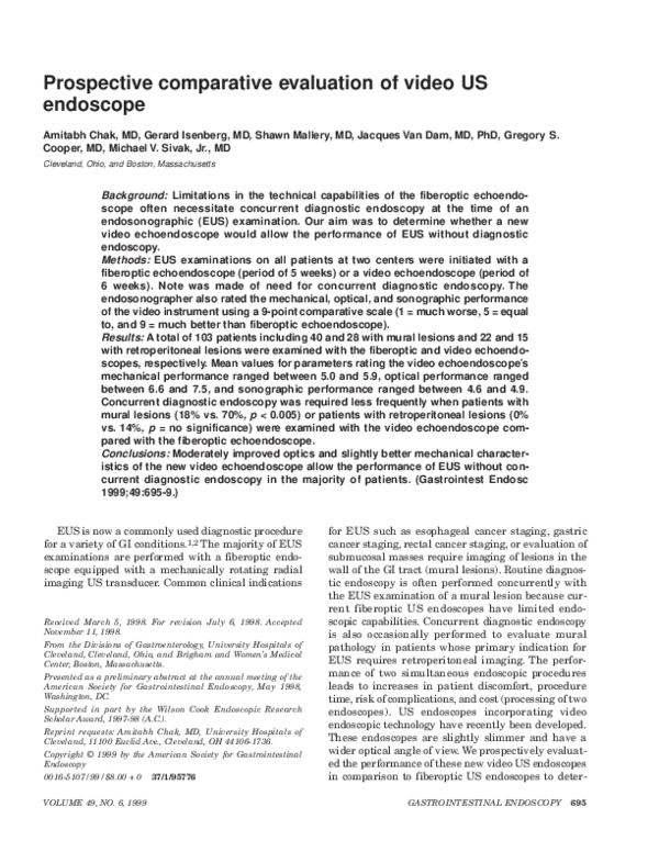 Pdf Prospective Comparative Evaluation Of Video Us Endoscope