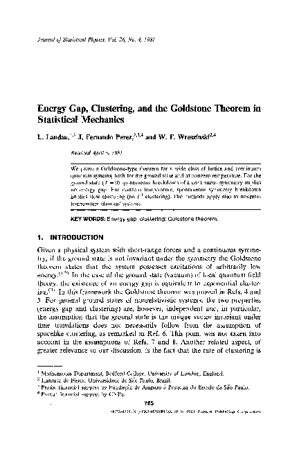 (PDF) Energy gap, clustering, and the Goldstone theorem in statistical ...