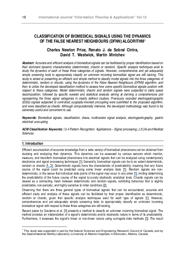 (PDF) Classification of Biomedical Signals Using the Dynamics of the ...