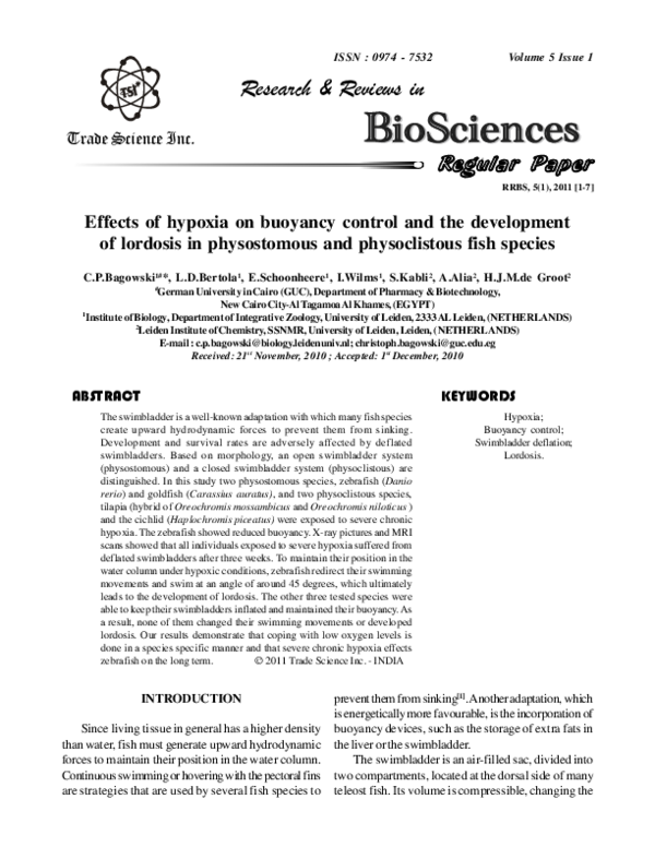 (PDF) Effects of hypoxia on buoyancy control and the development of ...