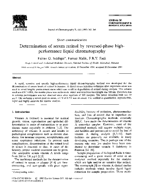 (PDF) Determination of serum retinol by reversed-phase high-performance ...