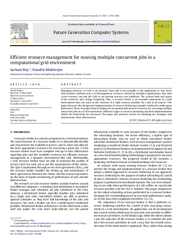 Pdf Efficient Resource Management For Running Multiple Concurrent Jobs In A Computational Grid