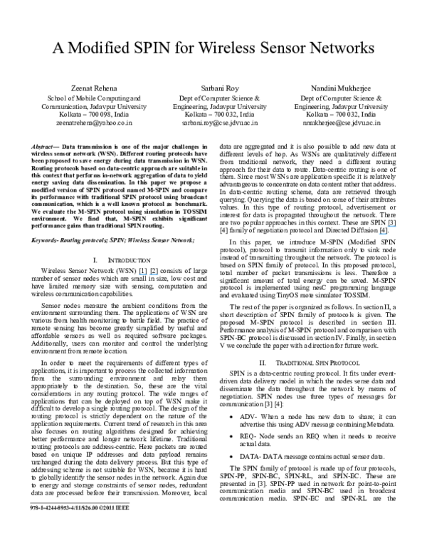 (PDF) A modified SPIN for wireless sensor networks