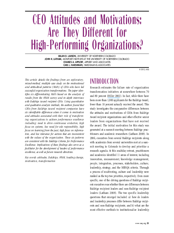 (PDF) CEO attitudes and motivations: Are they different for high ...