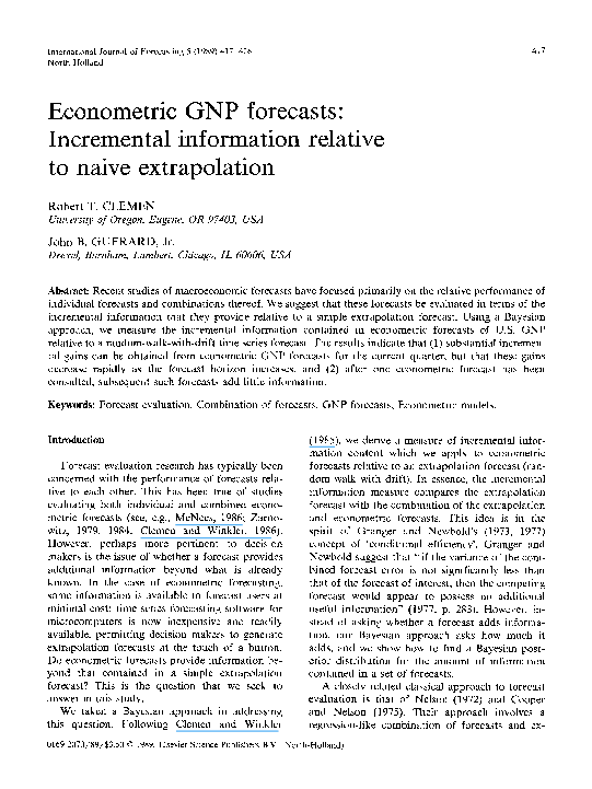 (PDF) Econometric GNP forecasts: Incremental information relative to ...