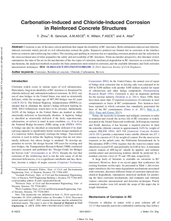 Pdf Carbonation Induced And Chloride Induced Corrosion In Reinforced