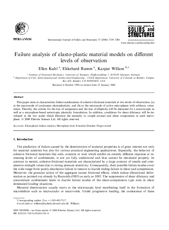 (PDF) Failure analysis of elasto-plastic material models on different levels of observation