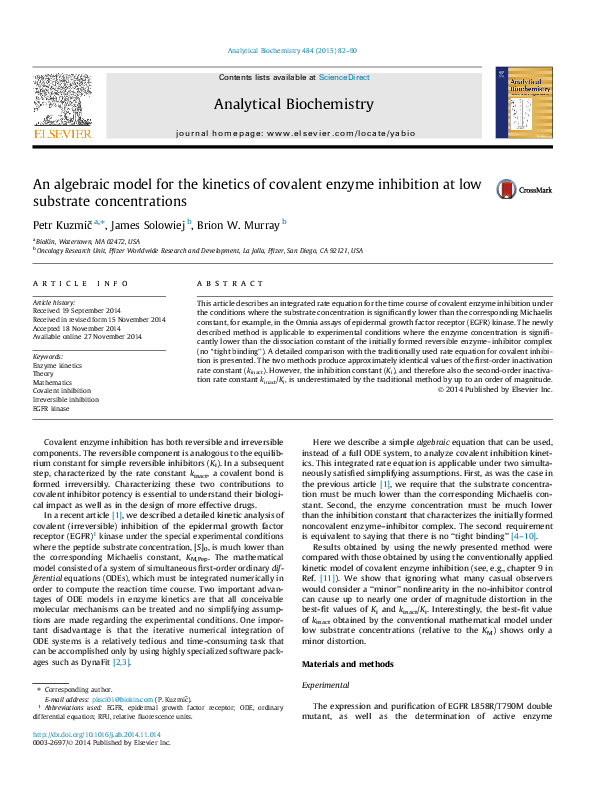 (PDF) An algebraic model for the kinetics of covalent enzyme inhibition ...