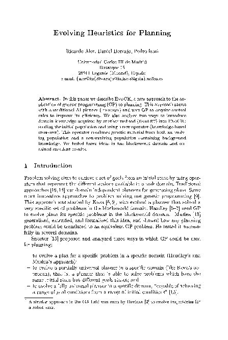 (PDF) Evolving heuristics for planning
