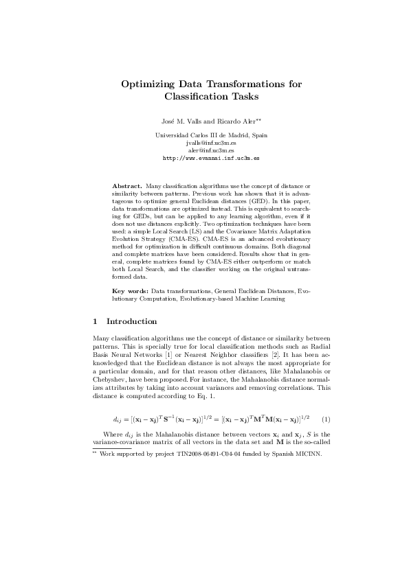 (PDF) Optimizing Linear and Quadratic Data Transformations for Classification Tasks