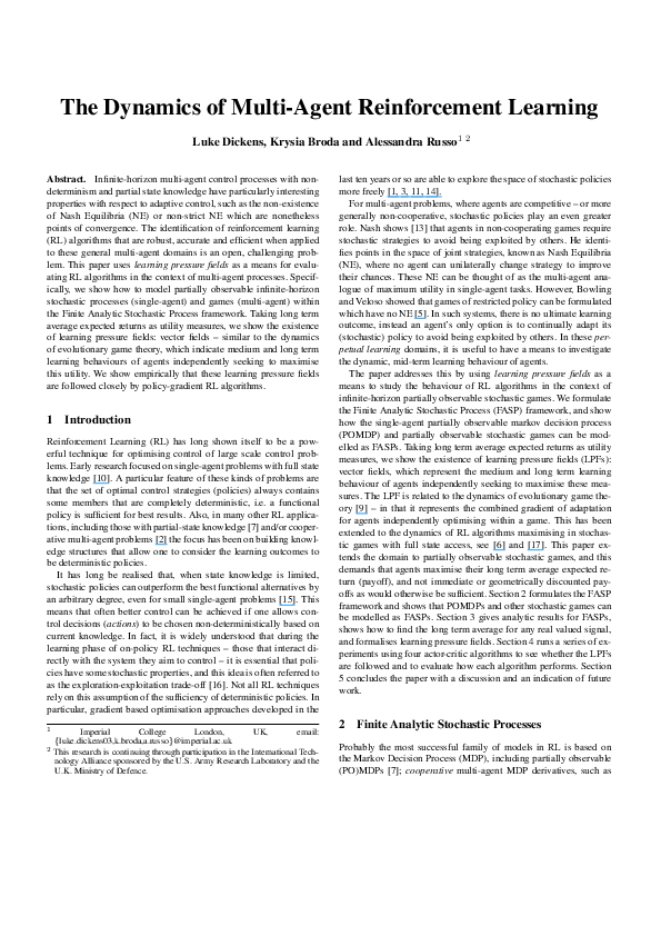 (PDF) The Dynamics of Multi-Agent Reinforcement Learning