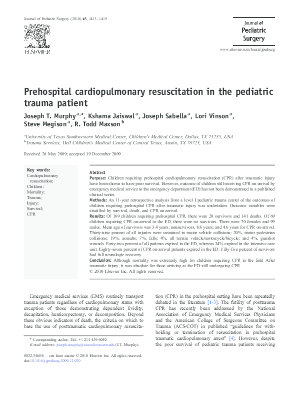 (PDF) Prehospital cardiopulmonary resuscitation in the pediatric trauma ...