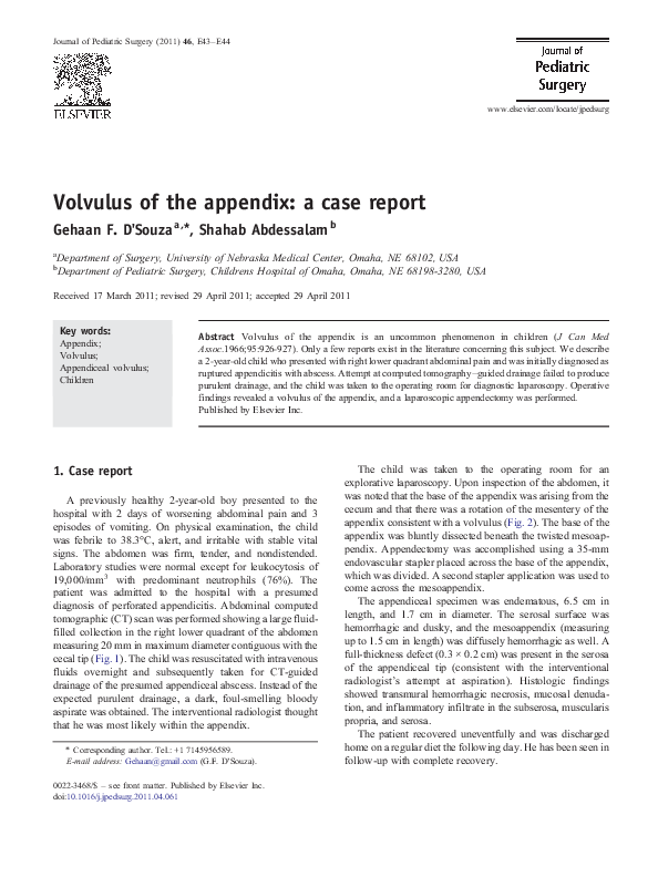 (PDF) Volvulus of the appendix: a case report