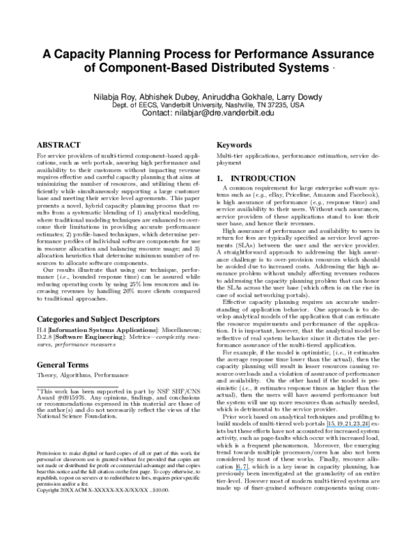 Pdf A Capacity Planning Process For Performance Assurance Of Component Based Distributed 2529