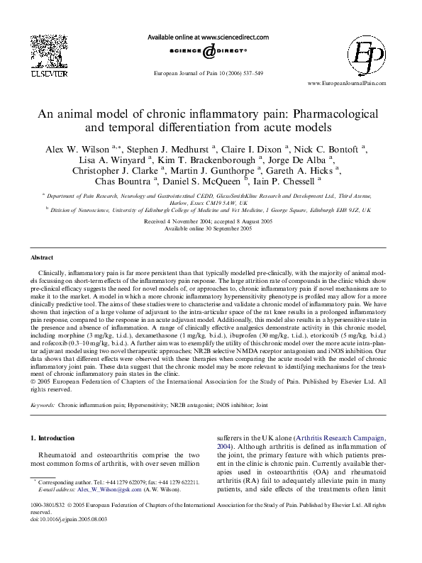 (PDF) An animal model of chronic inflammatory pain: Pharmacological and ...