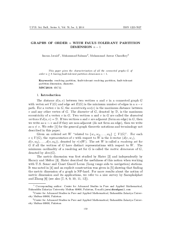 Pdf Graphs Of Order N With Fault Tolerant Partition Dimension N−