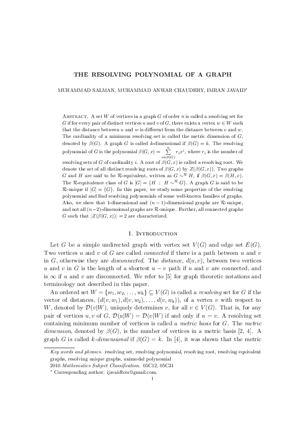 (PDF) The Resolving Polynomial of a Graph